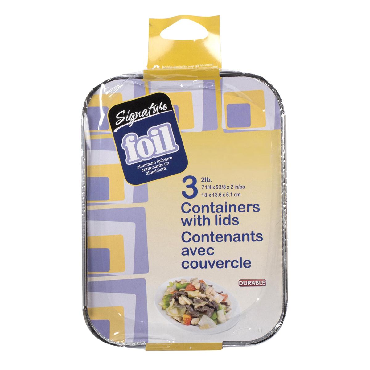 SiG.Kit 3-pc 2-lb Foil Container w/ Lids, 7-1/4x5-3/8x2" (TE73040)