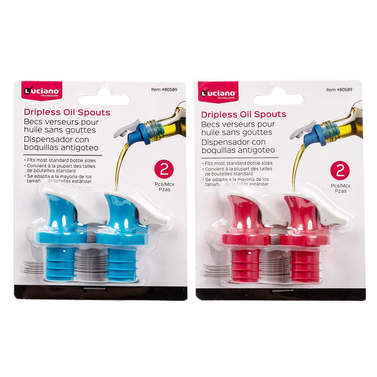 Luciano 2-pc Dripless Oil Spouts set, slide on card