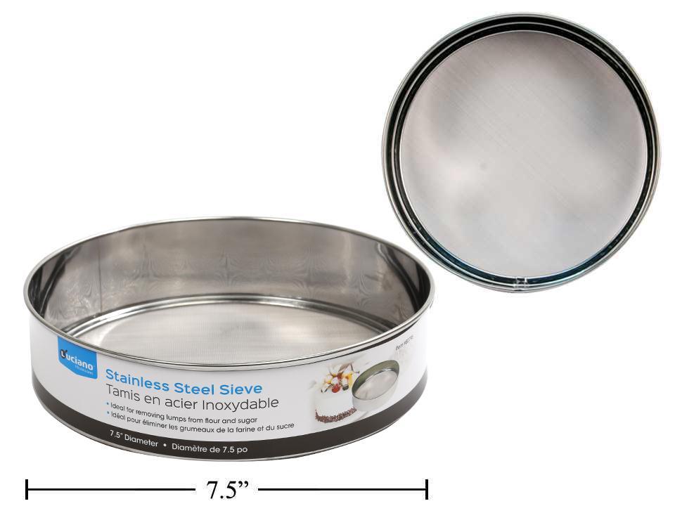 Luciano 7.5" Dia. S/S Sifter, Fine Mesh, label sticker