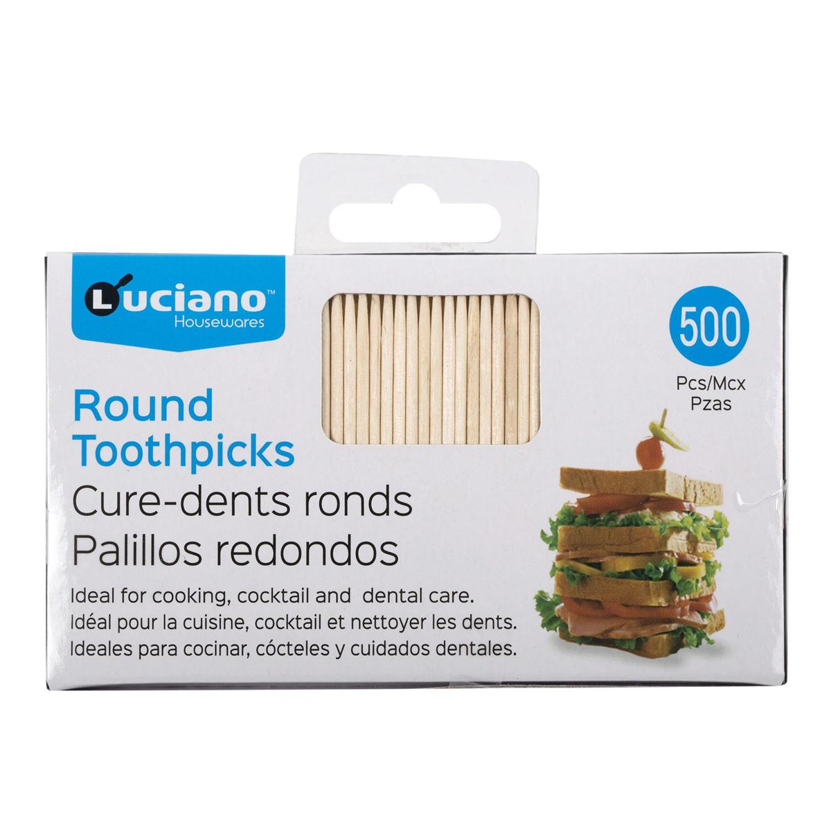 Luciano 500-pc Round Toothpick, cbx w/shrink wrap & pvc hanger