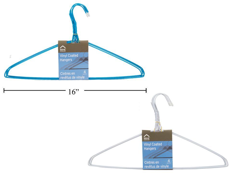H.E. 4-pc Vinyl Coated Hangers, sleeve card. Blue & White