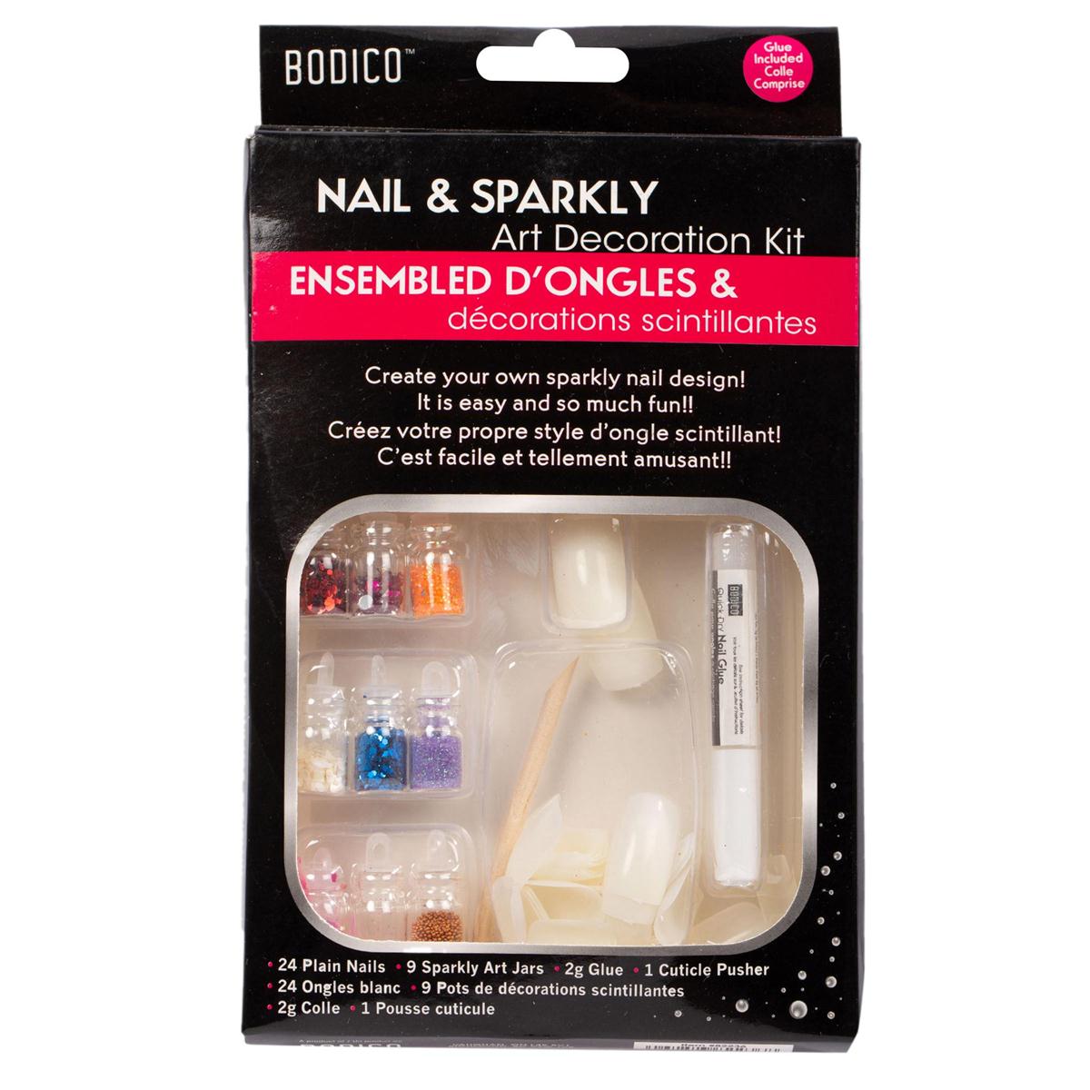 Bodico 24-pc Plain Nails w/9 Deco Set & Glue, window box