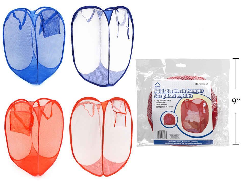 H.E. 23" Mesh Hamper, insert card, vinyl bag, 4 assorted col.