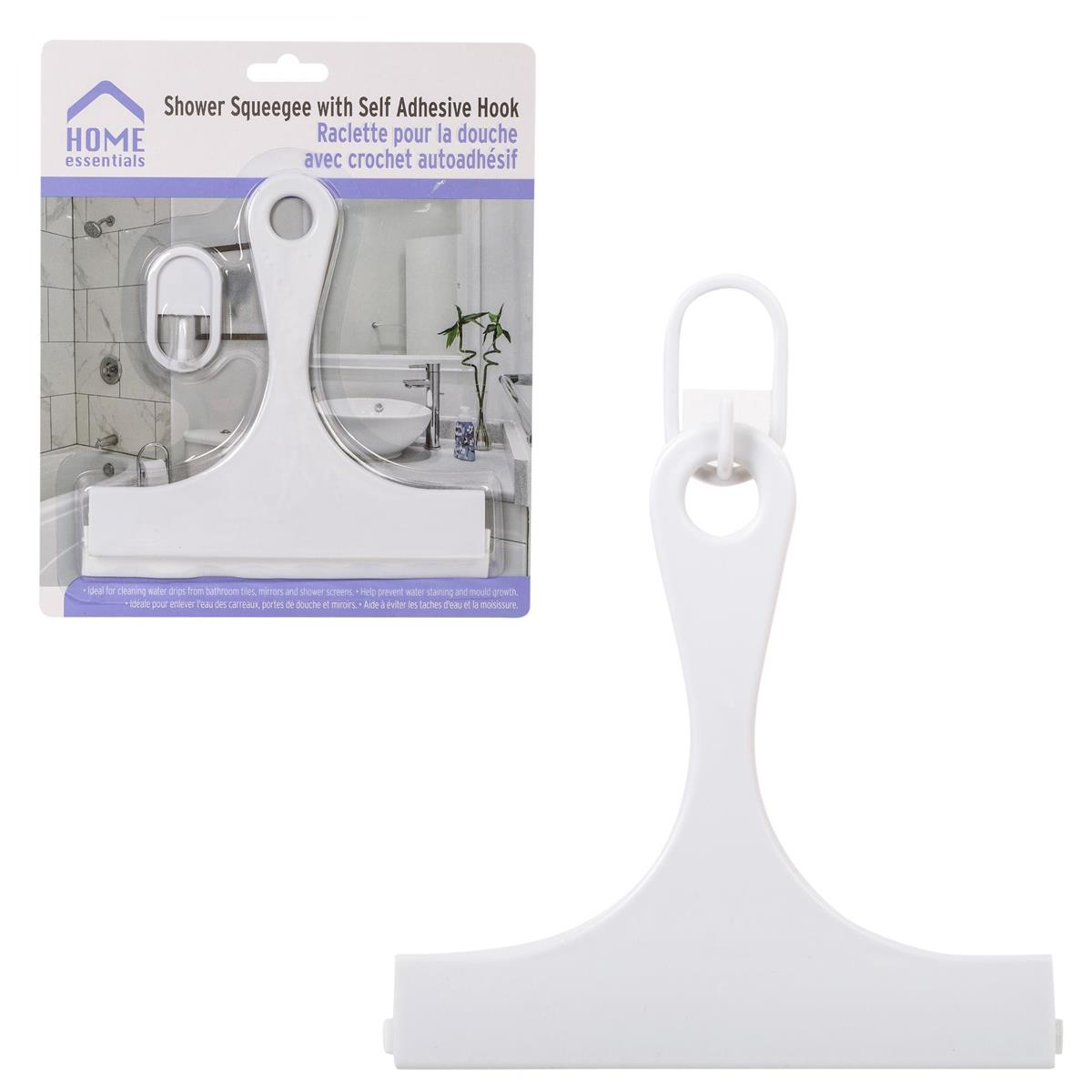 H.E. Pl. Shower Squeegee w/ Self-adhesive Hook, b/c