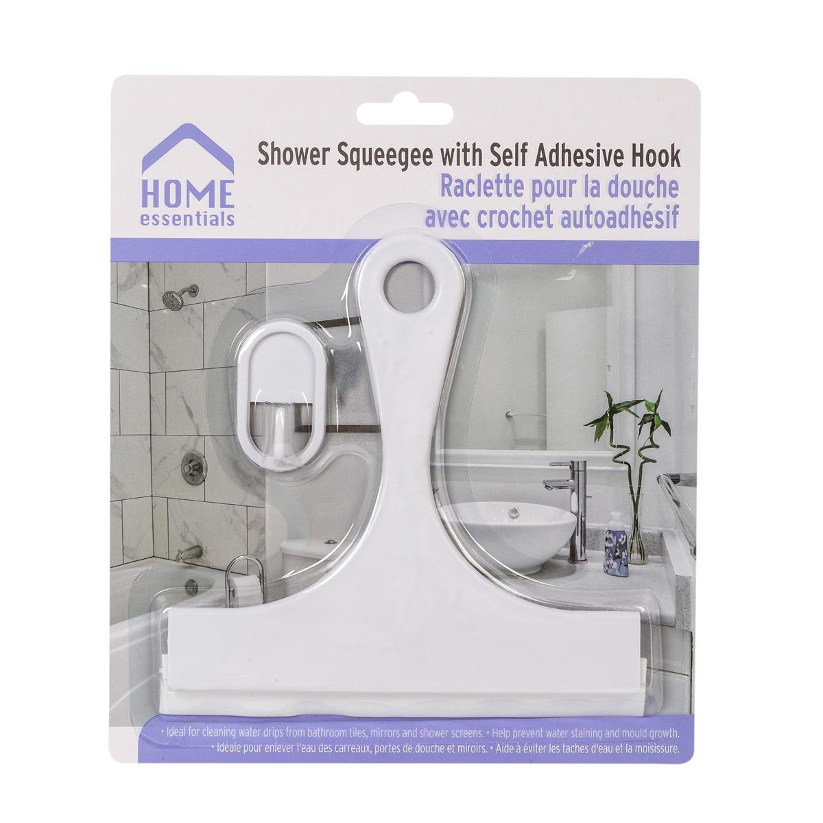 H.E. Pl. Shower Squeegee w/ Self-adhesive Hook, b/c