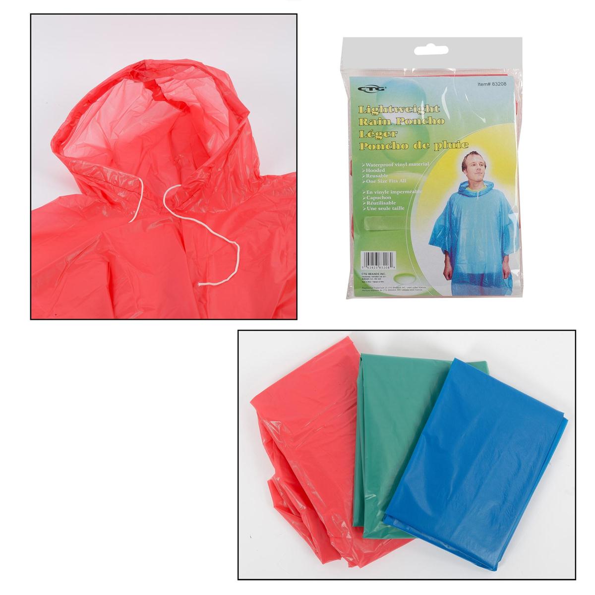52"Wx 40"L Adult Rain Poncho, 3 col., polybag w/ colour insert.