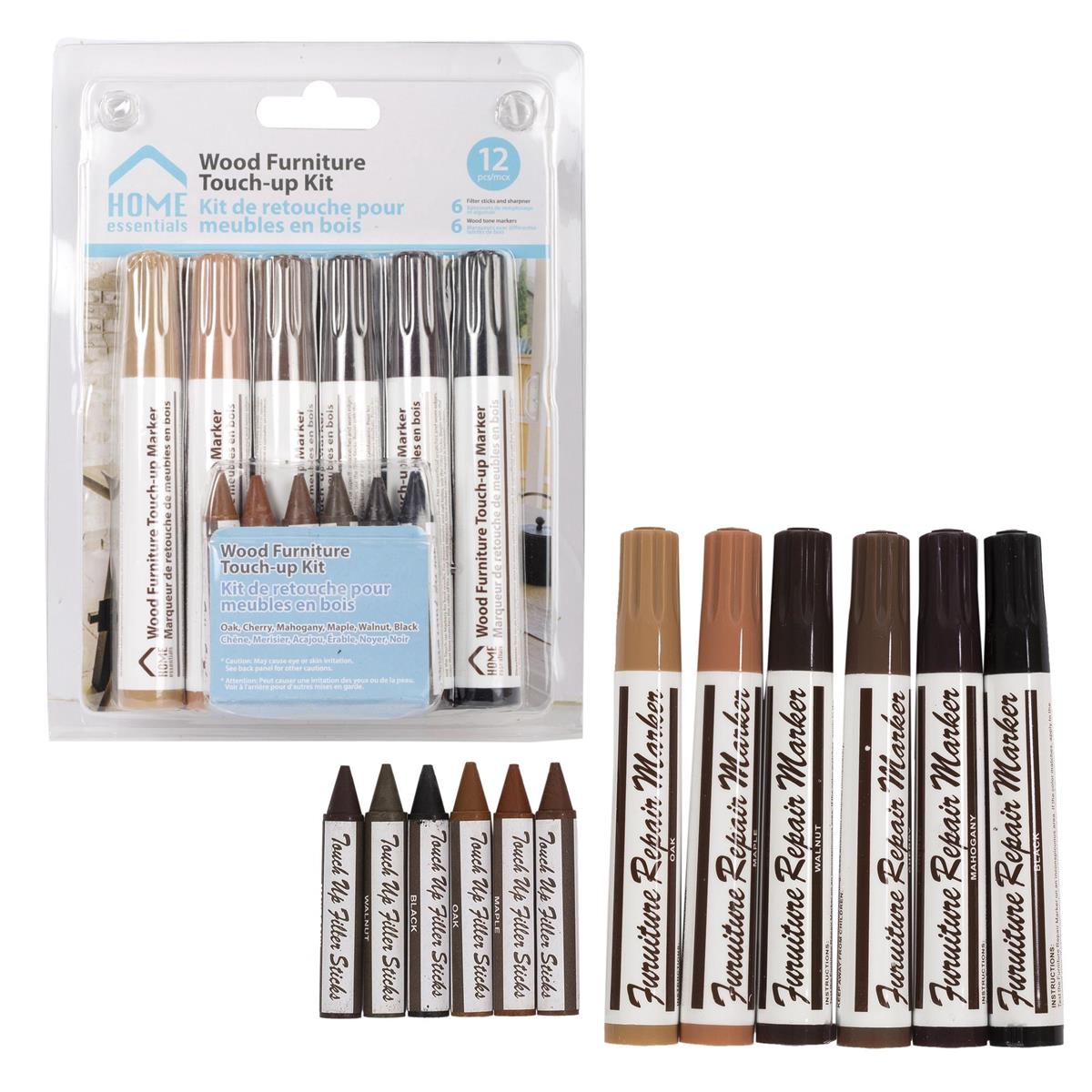 H.E. 12-P Furniture Touch-Up Kit 6pc Marker, 6pc Crayon, Claim Shell