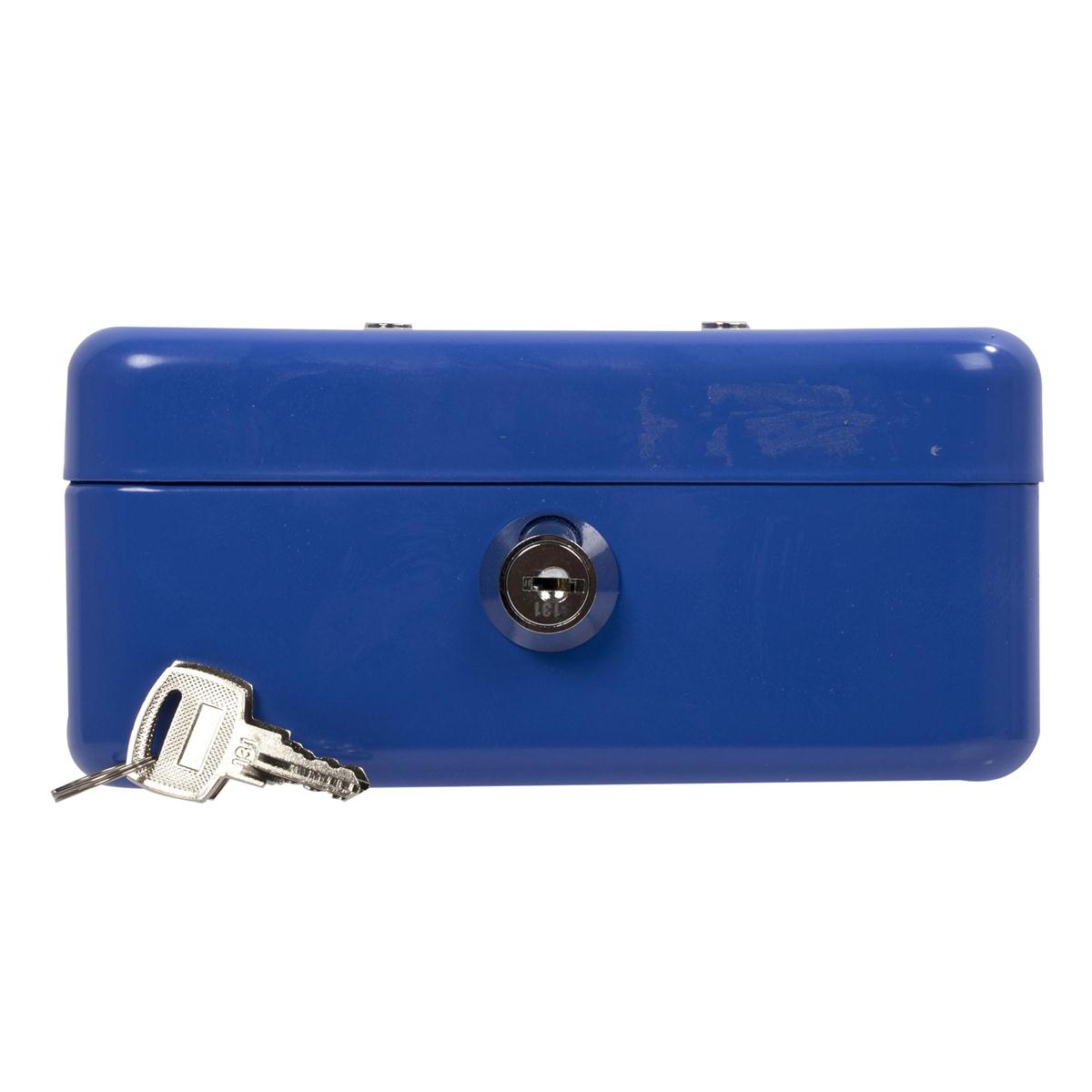 Heavy Duty Cash Box w/lock, 6x4.5x2.5". col: Blue, white box
