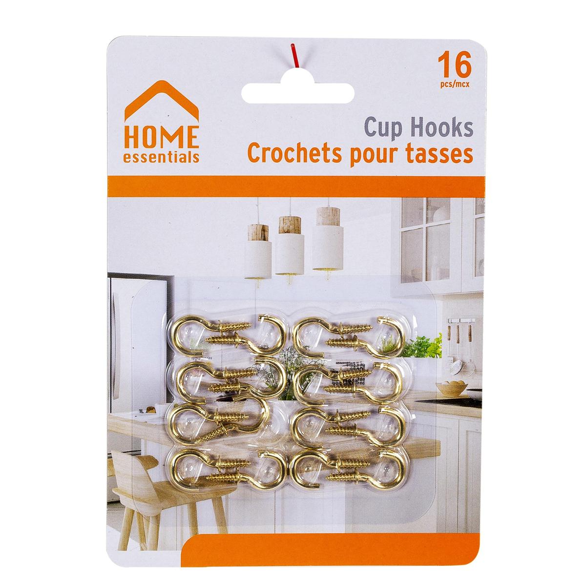 H.E. 16-pc 1" Metal Cup Hooks, b/c