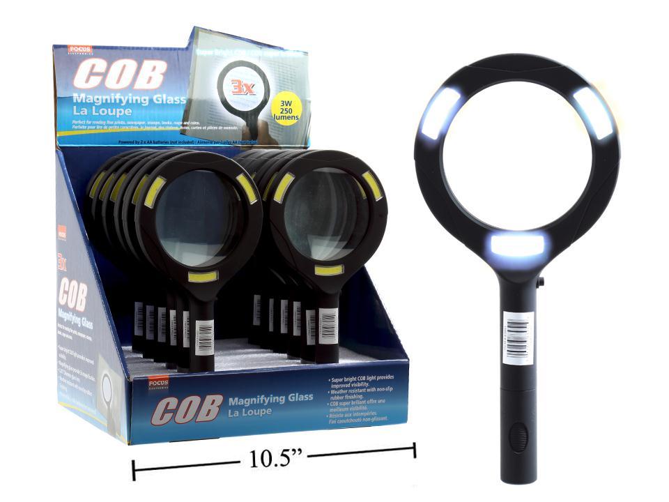 Focus Elect.COB Magnifying Glass w/Rubber Coated, 12/dsp