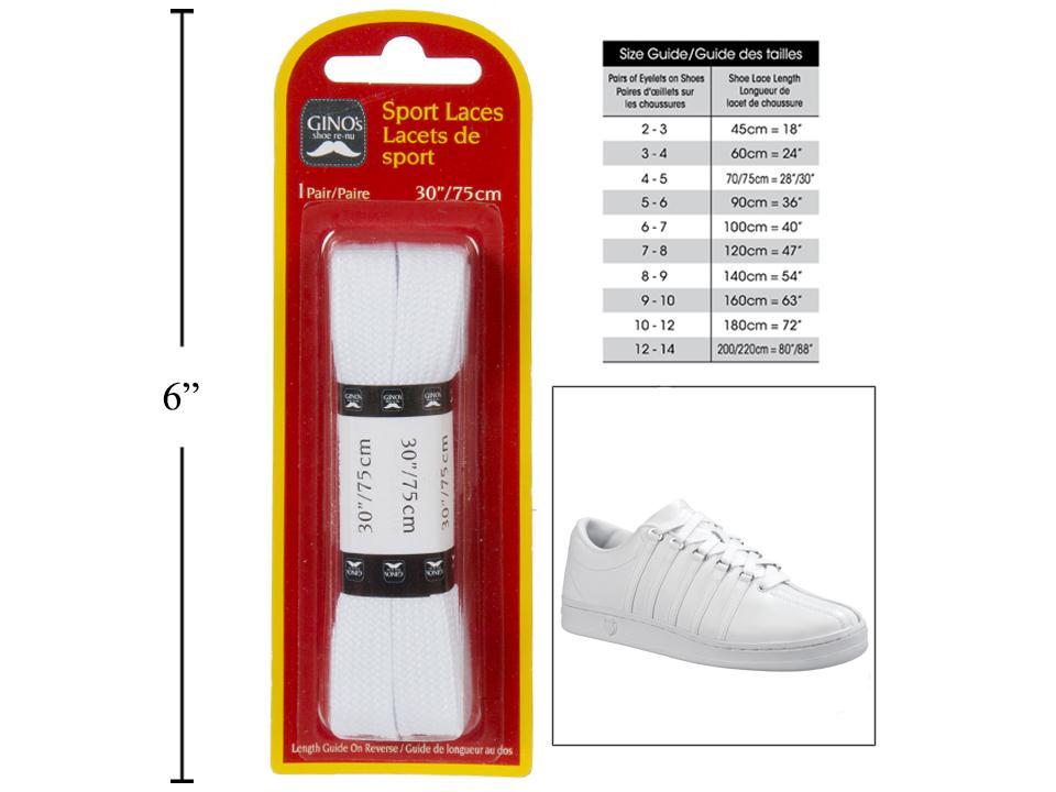 Gino's 30" Sport Laces, White, B/C