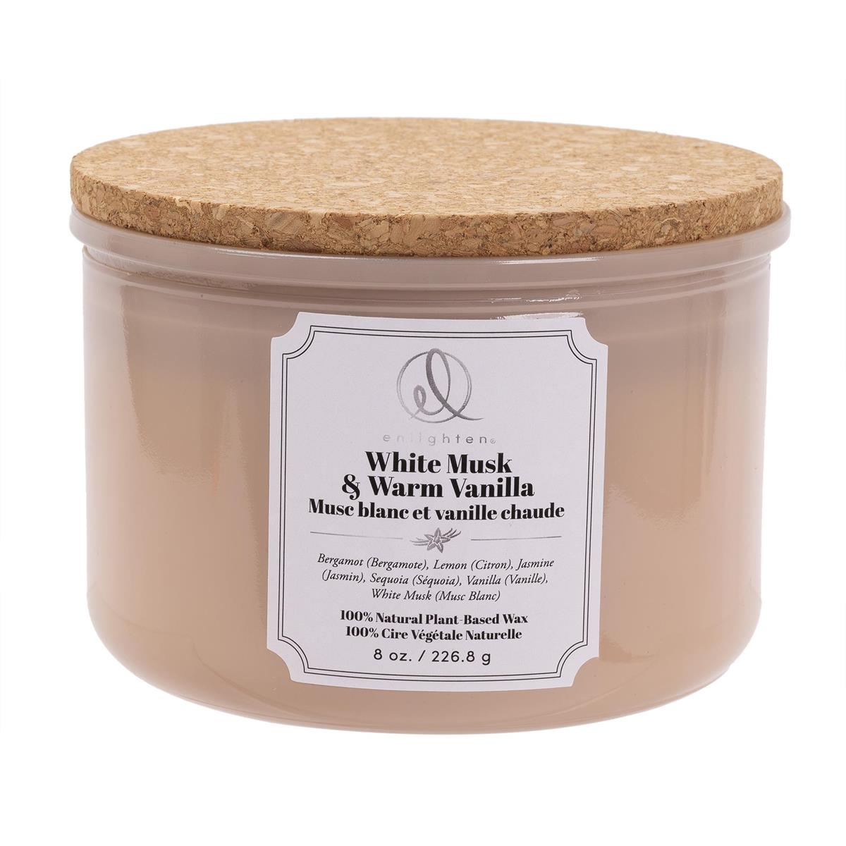 Enlighten Scented Candle w/Wood Lid, 3-wick, Musk + Warm Vanilla, 426g