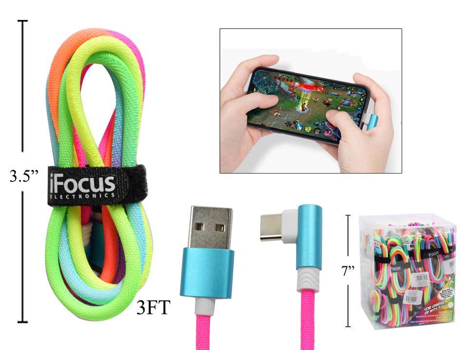iFocus 3ft.TypeC Rainbow USB cable Velcro strap, bundle