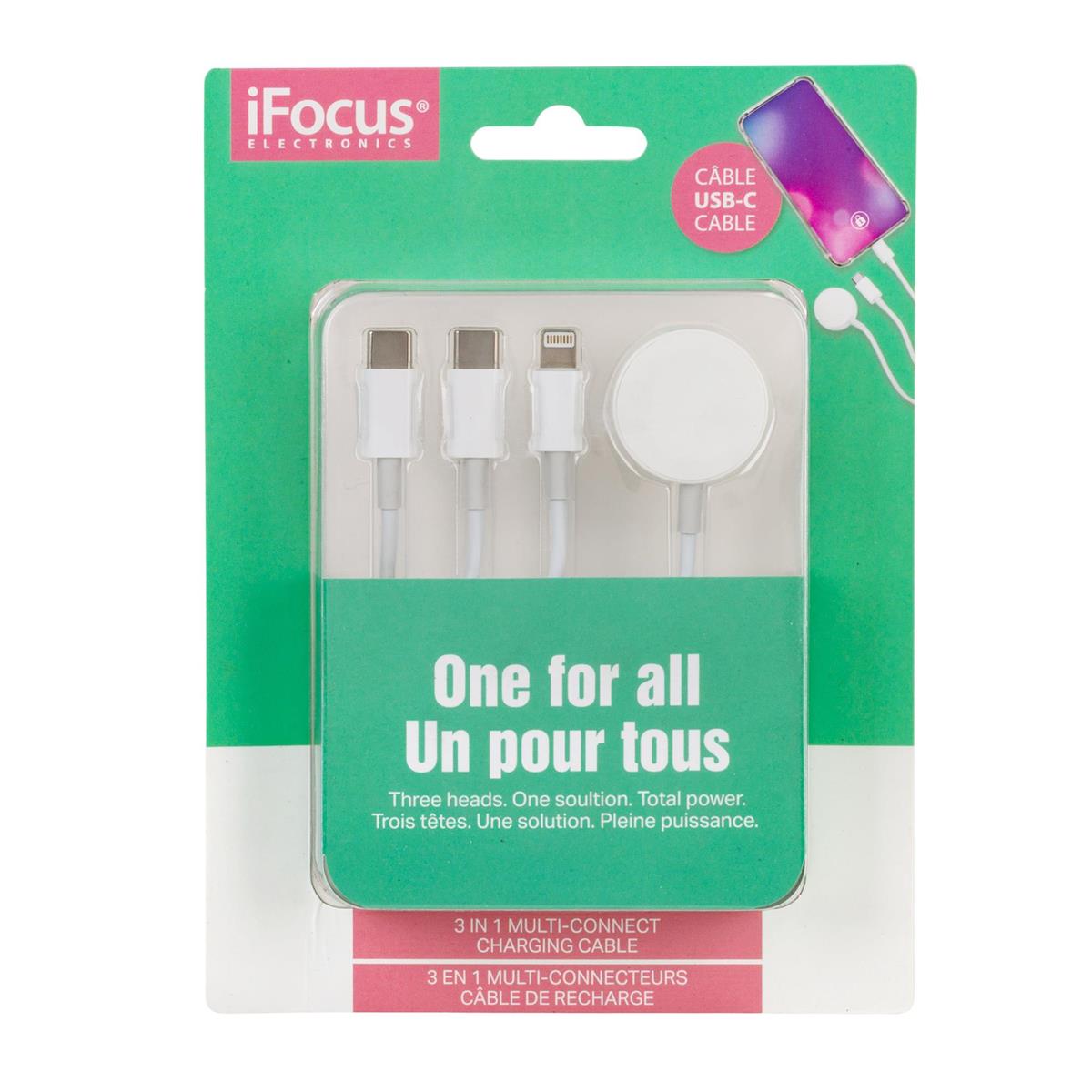 iFocus Multi Connect Charging Cable, 2 Meter, Type C to Lightning, Type ...