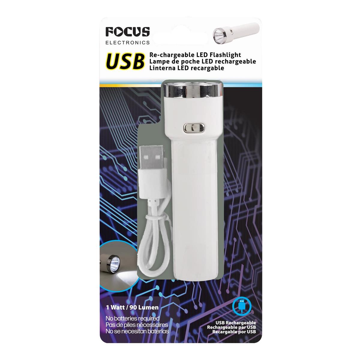 Focus E USB Recharge LED Flashlight Charge Cable included. White (CS)