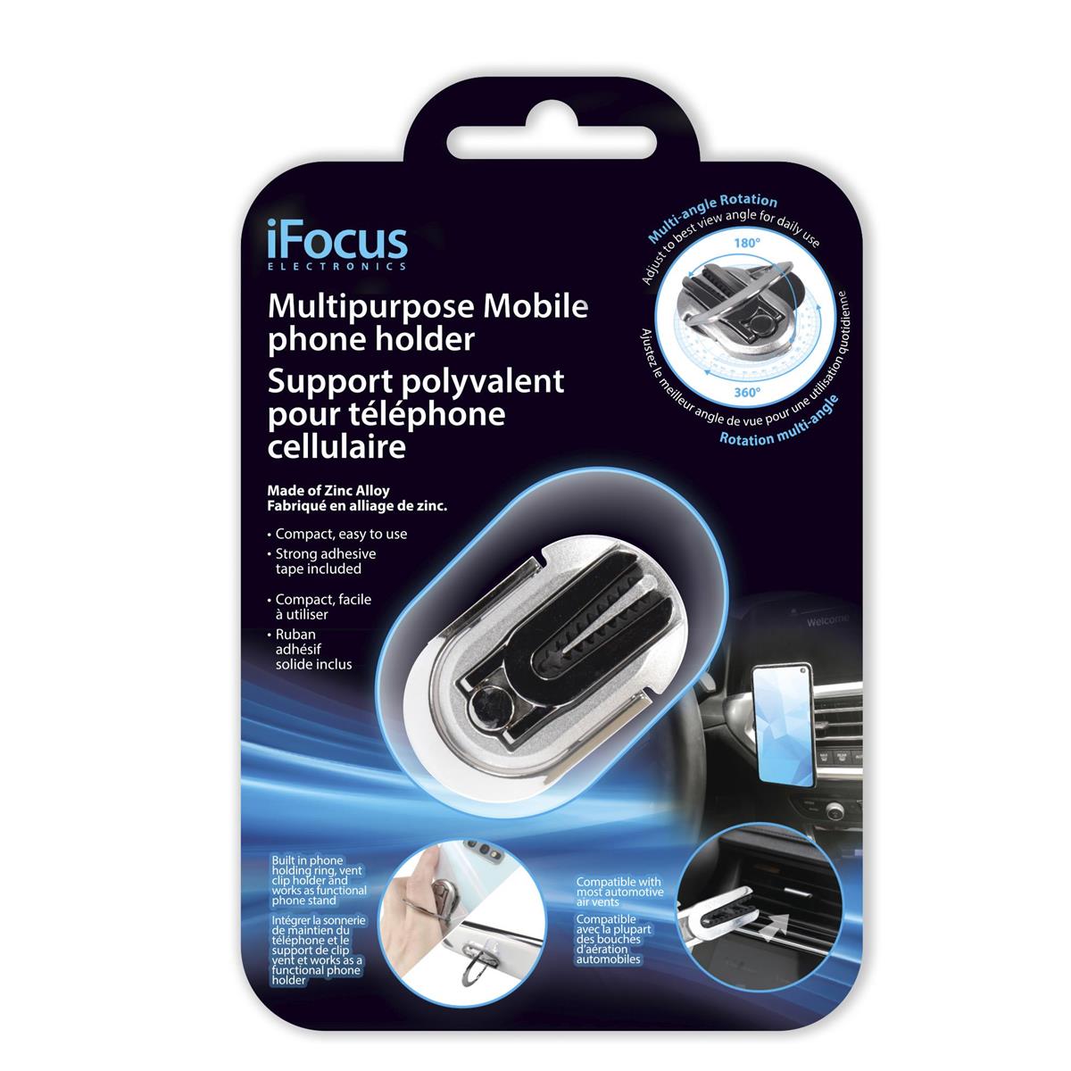 iFocus 2in1 Metallic Phone Clip Silver, Trap Blister