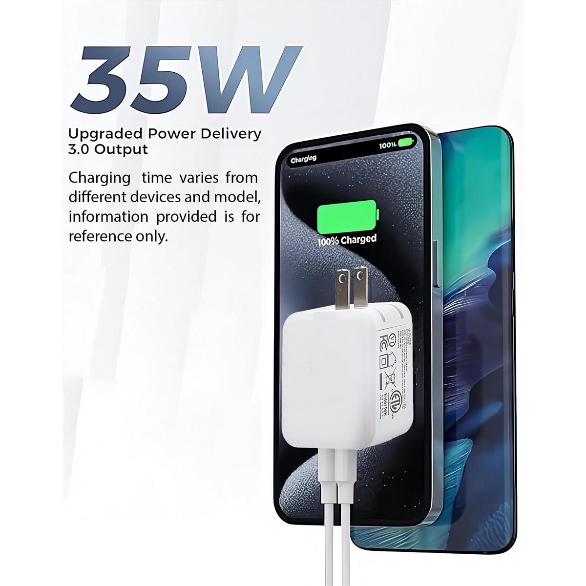 iFocus Dual USB C 35W PD Charger, 5V-20V/3A-1.75A Shared Power