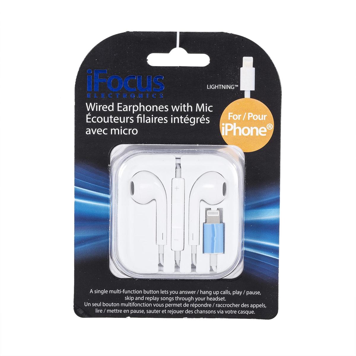 iFocus Lightning Earbuds w. Mic For Iphones, White w. Box