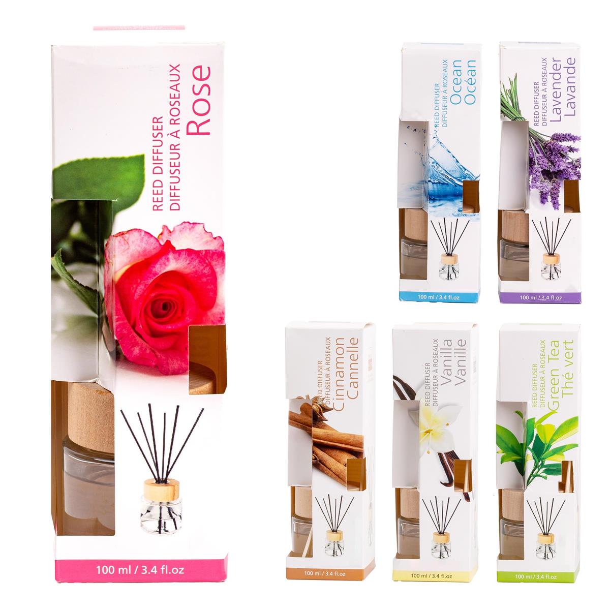 100ml Reed Diffuser w/Wood Top, 6asst., boxed