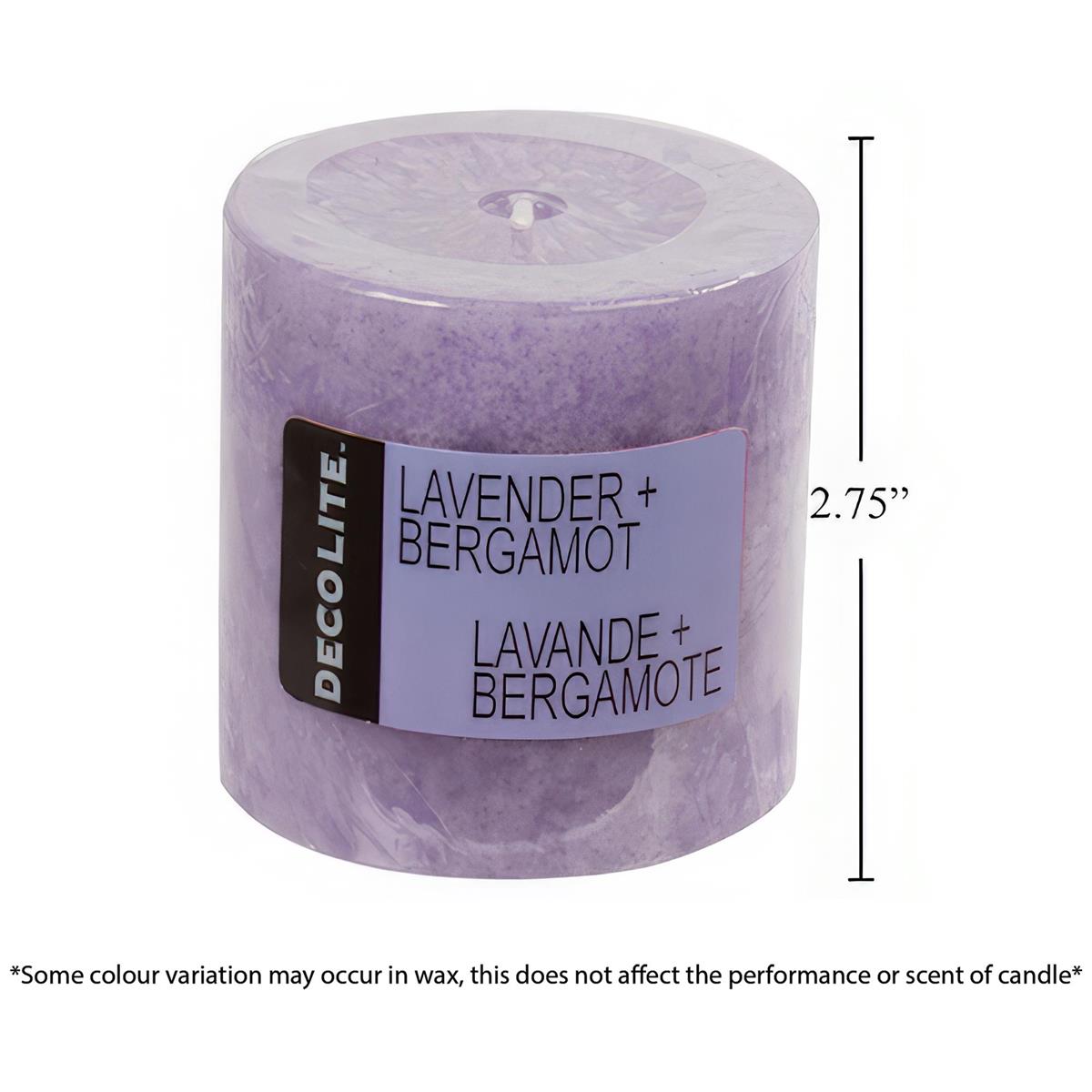 DecoLite Small Pillar, Lavender+ Bergamot, 2.75" x 2.75"