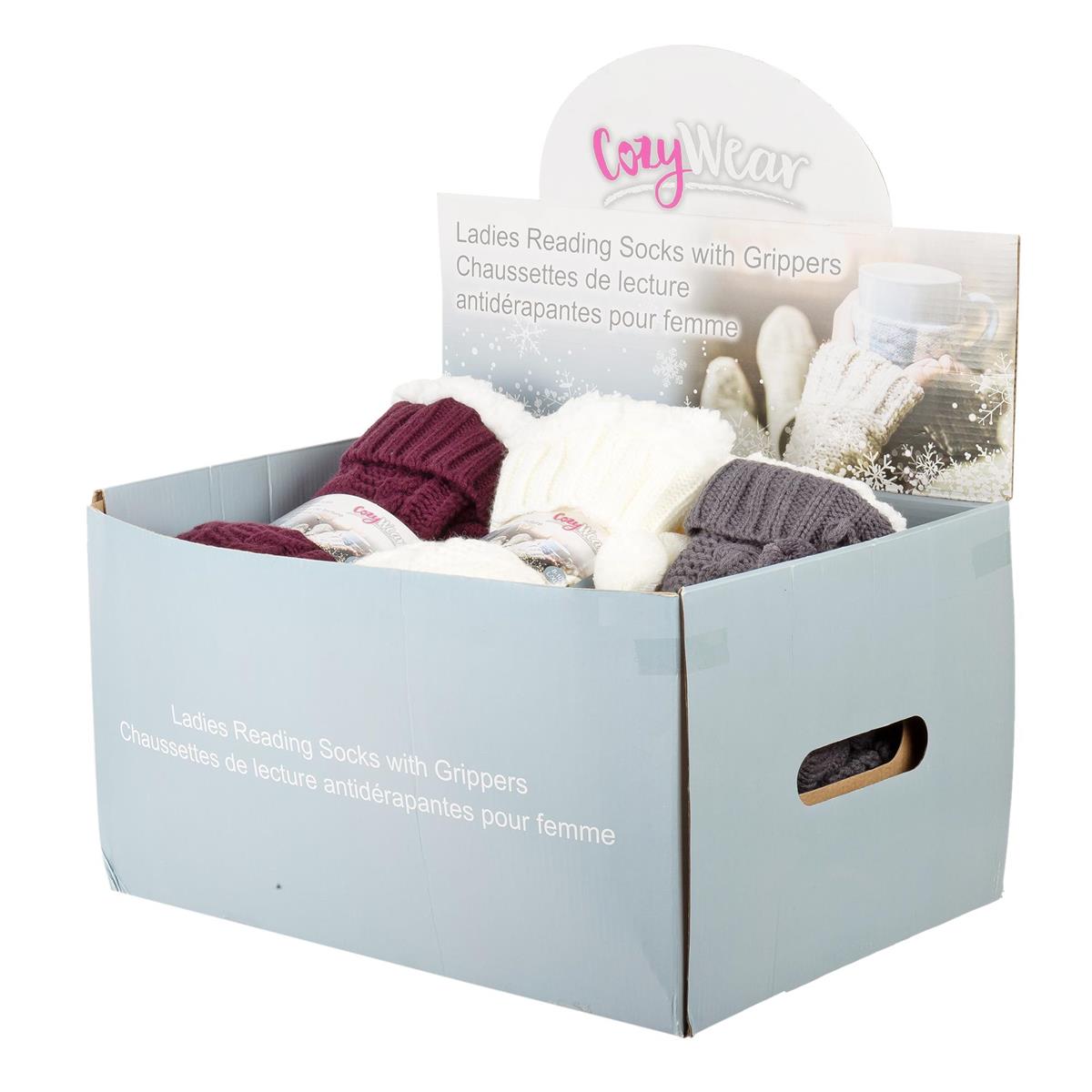 Cozywear Ladies Long Leg Reading Socks w/Grippers,3/c,OneSize,6/PDQ