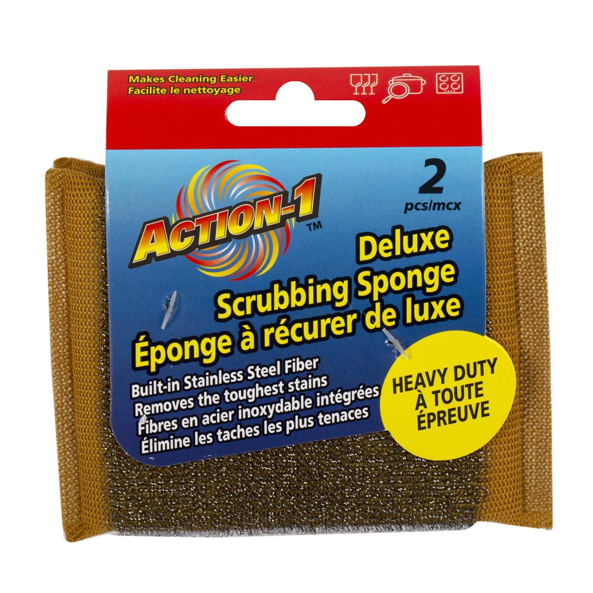 Action-1 2-PC S.S. Scrubbing Sponge Wrap Card, 2 Asst.(CS)