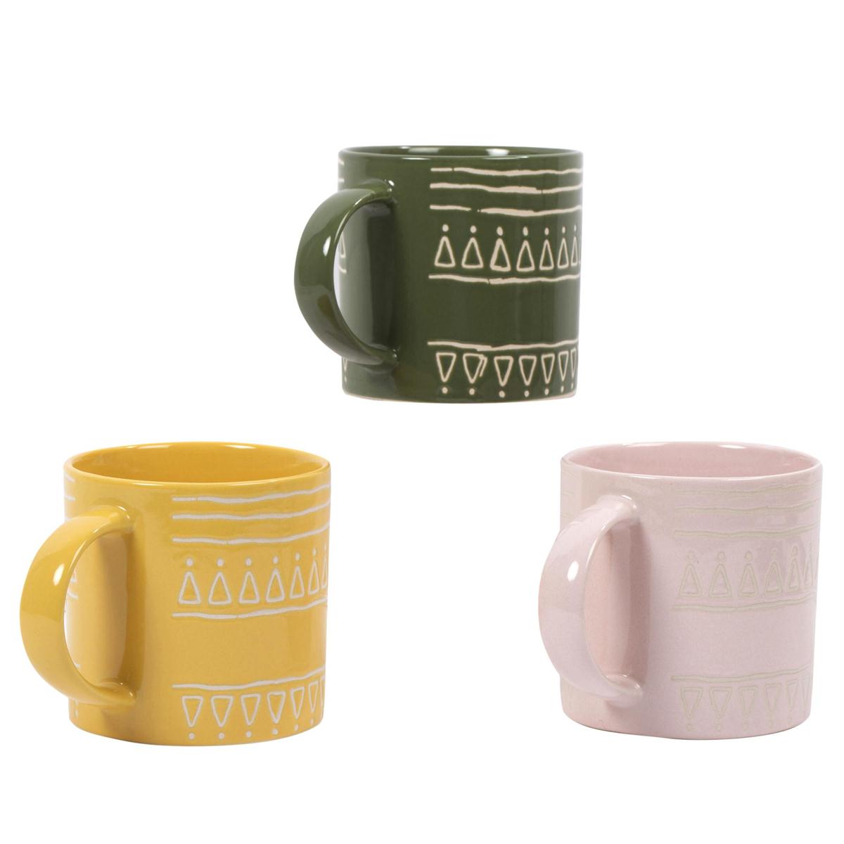 Luciano 11oz Embossed Can Mug, Stoneware, 3 colours