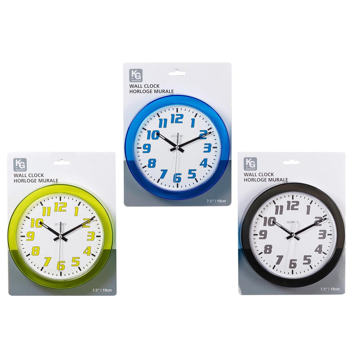 KG Theo 7.5"Quartz Wall Clock,3C 3 Col Black,Green,Blue (Az)