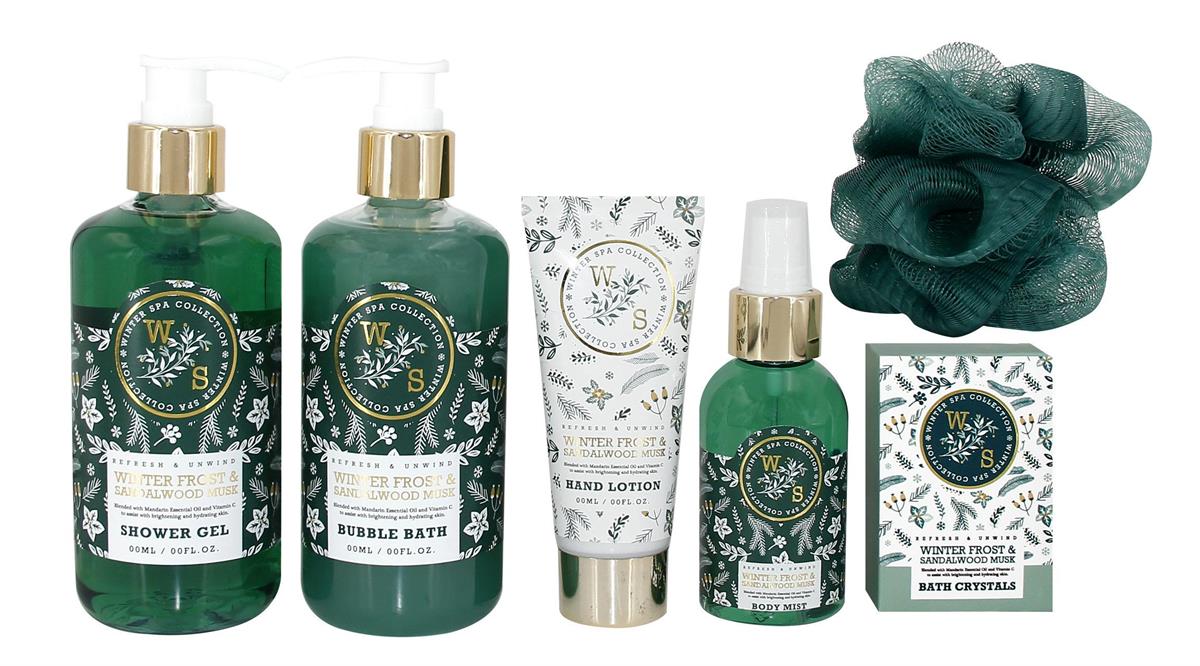 PP White Sleigh Caddie Bath Set 290ml Show Gel, 290ml Bubble Bath