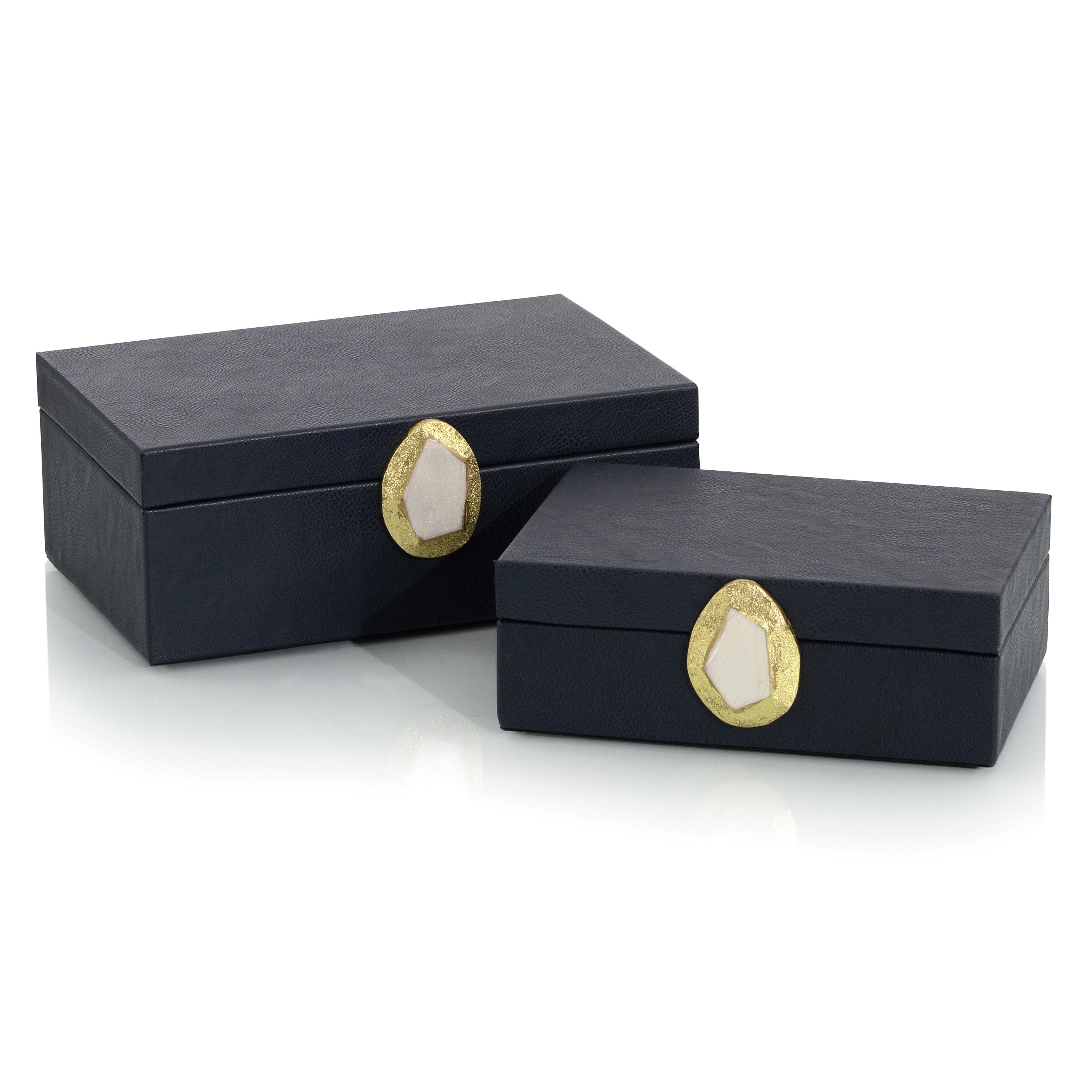 H-SET OF 2 MIDNIGHT BLUE LEATHER BOXES