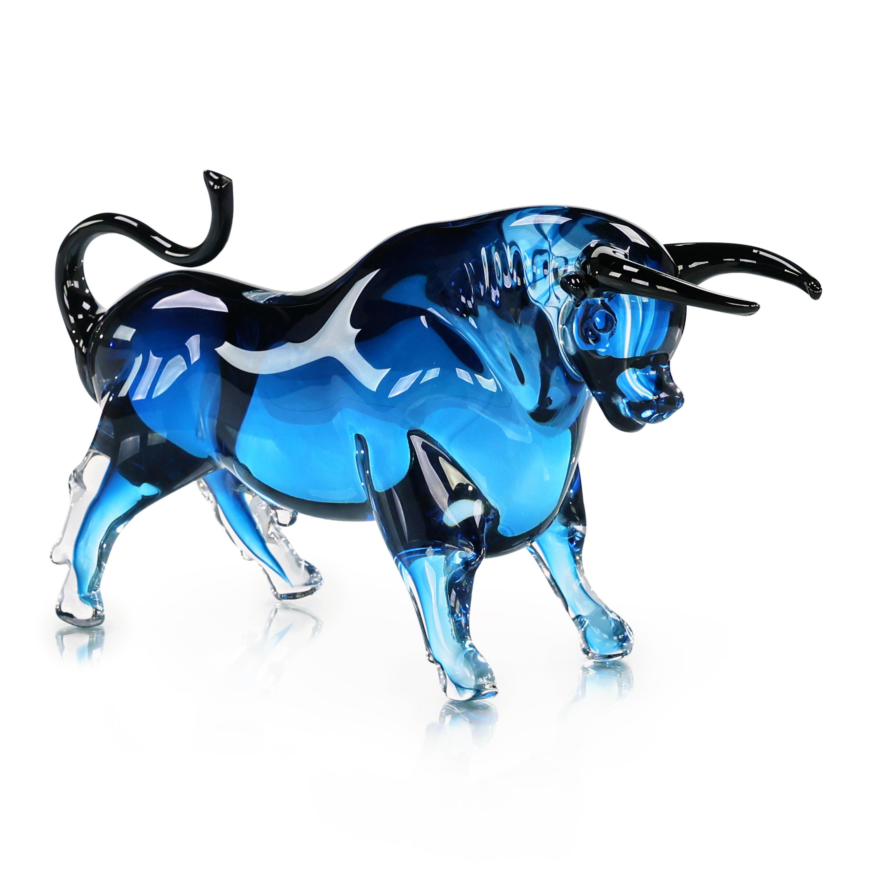 HS-8Hx14Wx4.5D GLASS BULL SCULPTURE