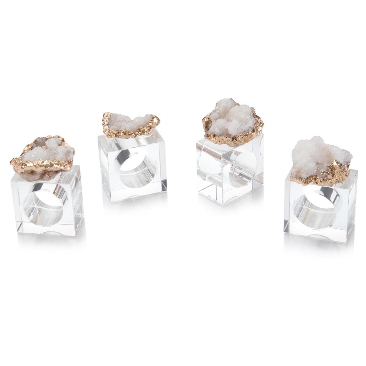 3Hx2Wx2D (EA)SET OF 4 WHITE & GOLD GEODE