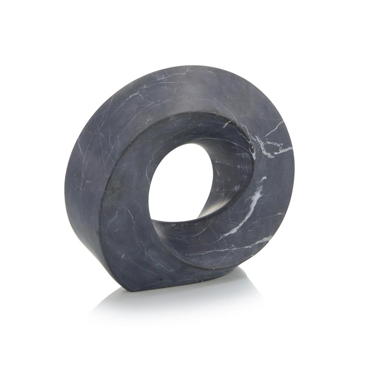01-HS-8"H X 10"W X 3.5"D TWISTED RING BLACK MARBLE SCULPTURE II