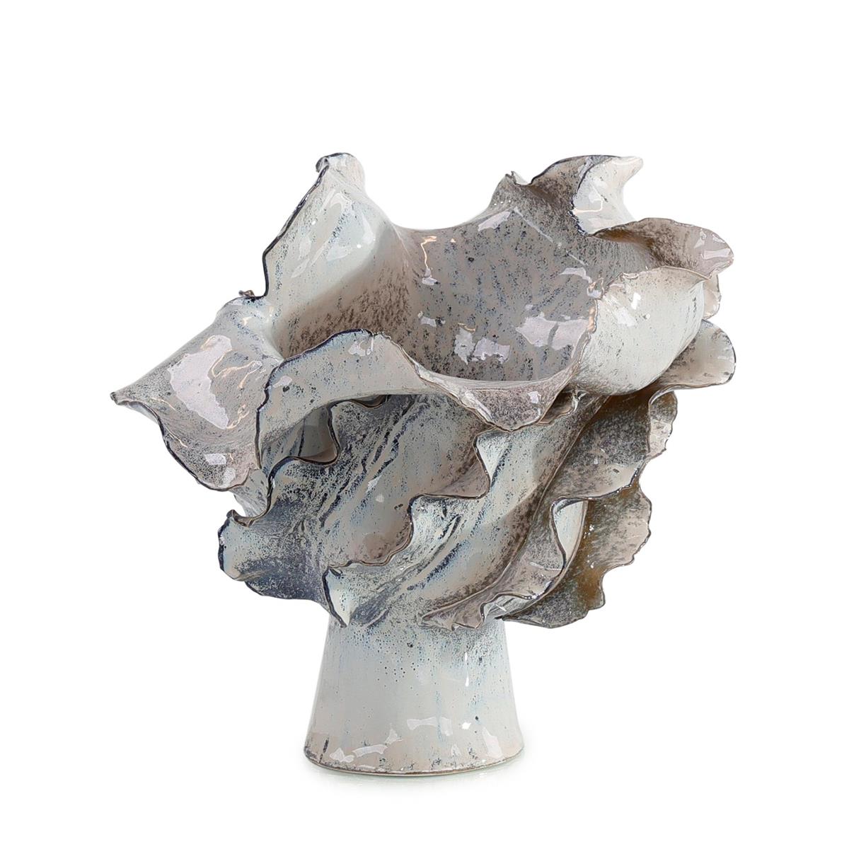 HS-12Hx14Wx12.5D WAVED PORCELAIN VASE