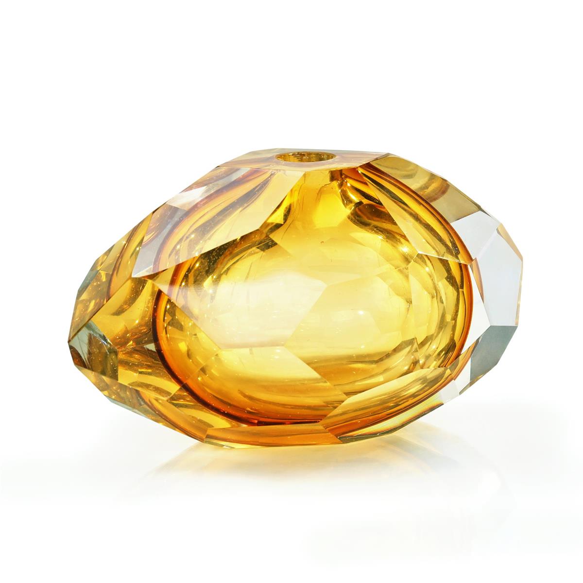 01-7Hx12.5Wx6D AMBER CRYSTAL SCULPTURE