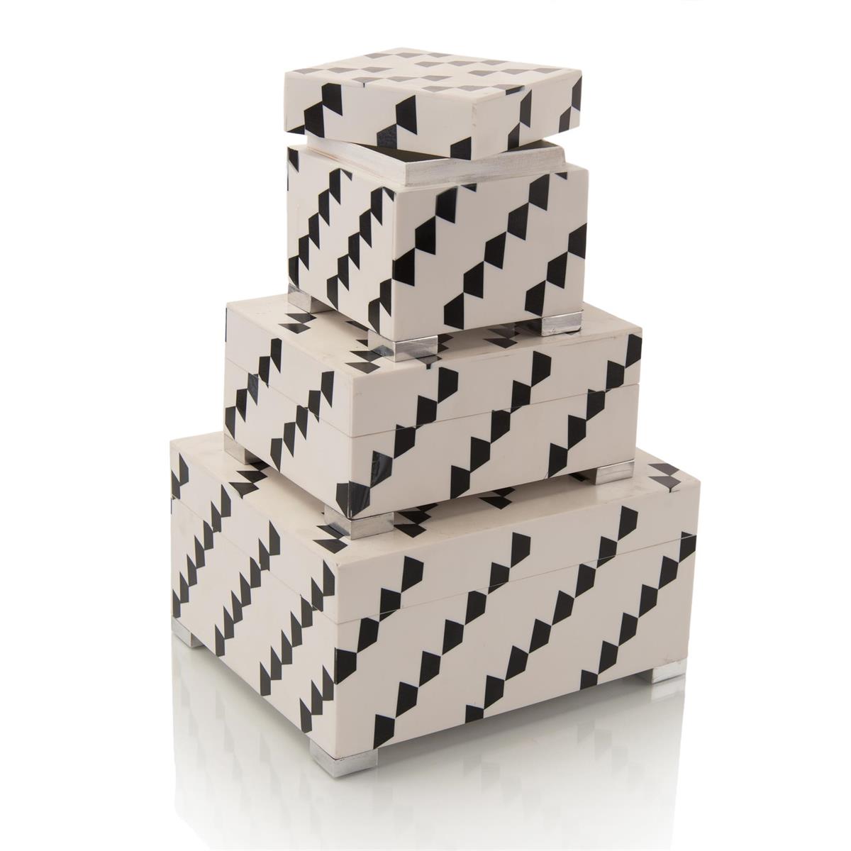 04-SET OF THREE BLACK-AND-WHITE BOXES