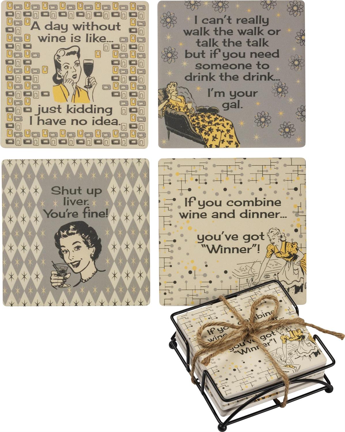 Primitives By Kathy Wholesale | Drink Wine Coaster Set | OneCoast