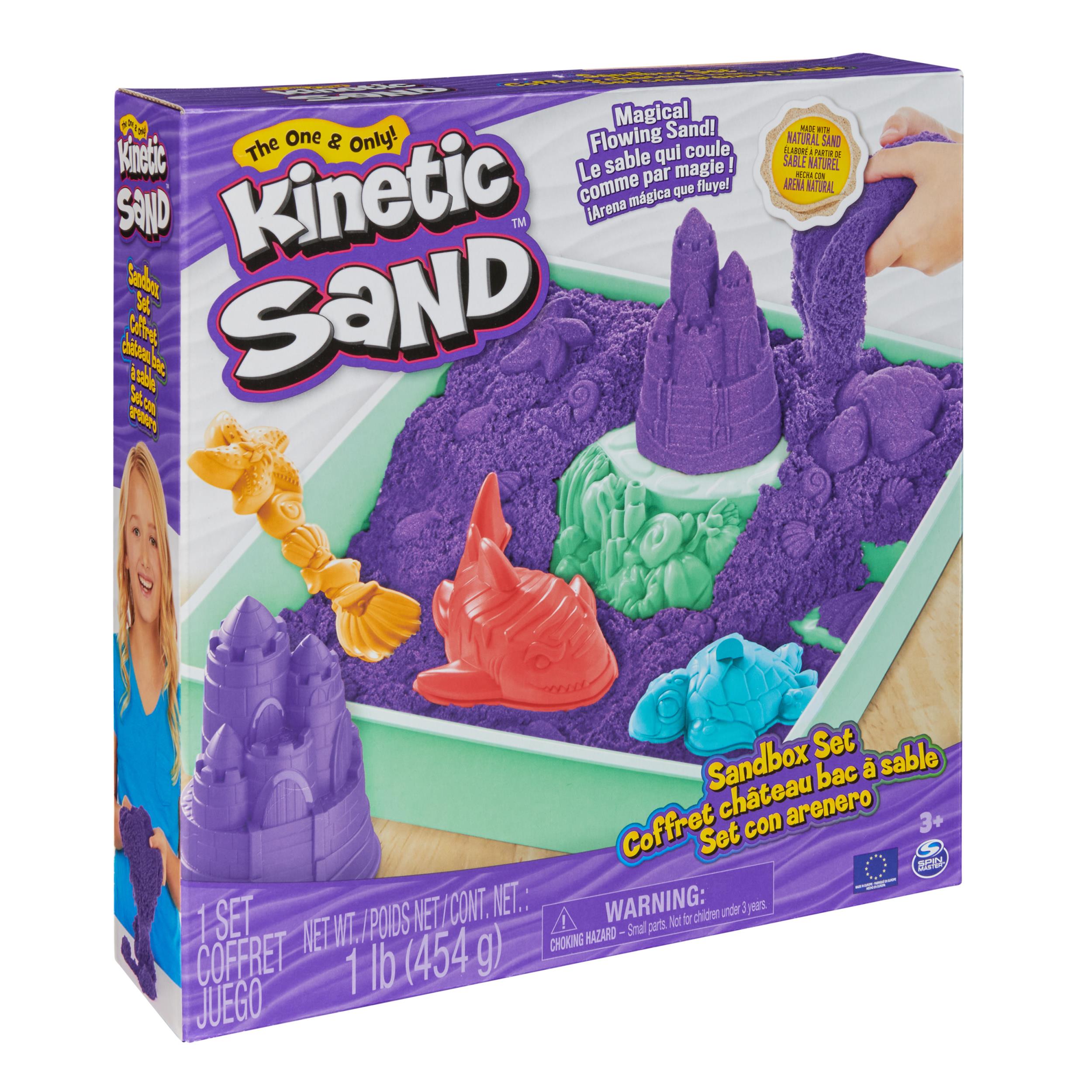 Kinetic Sand Sandbox Set, 1lb Purple Play Sand, Sandbox Storage, 4 ...