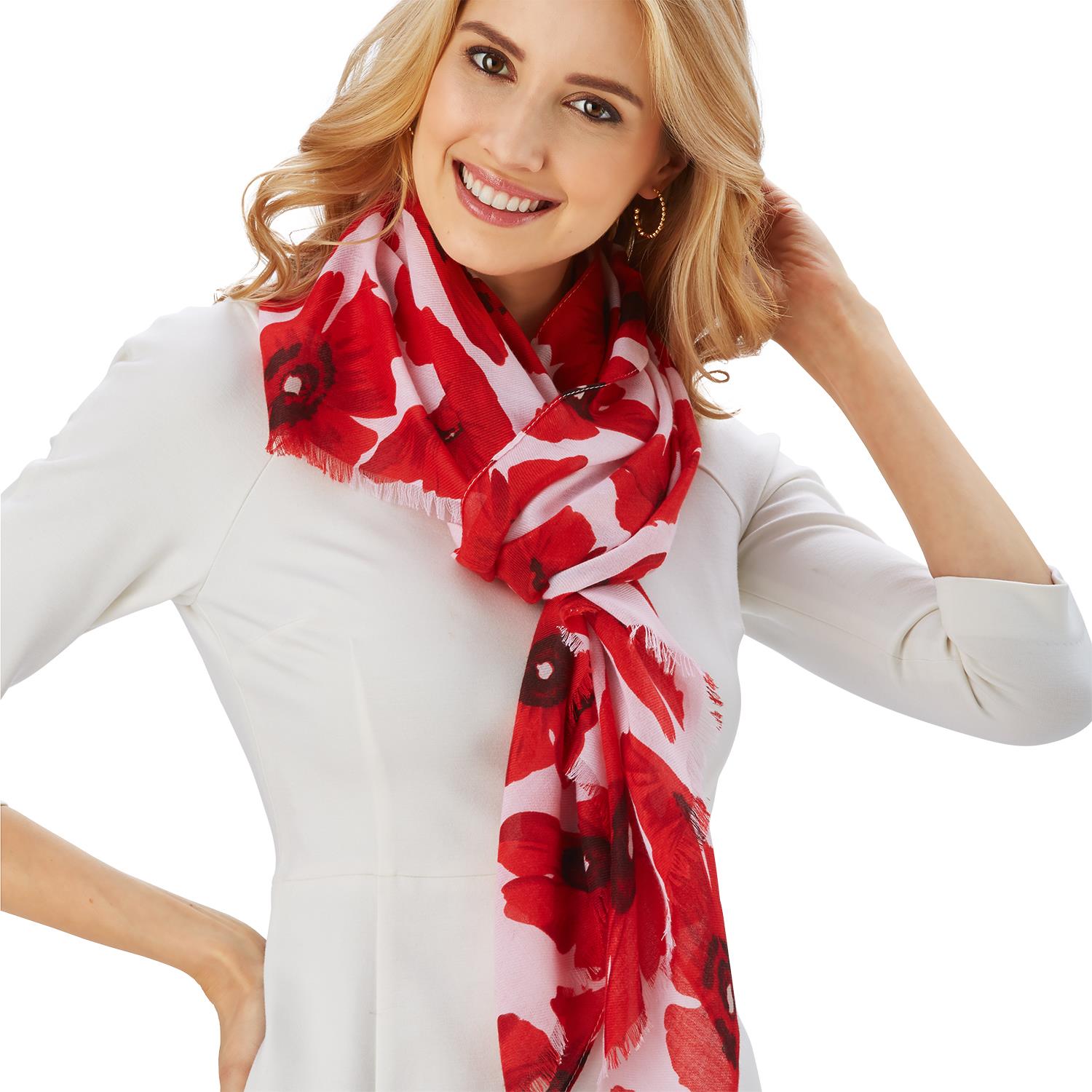 Poppy Flower Scarf with Fringe Asst 2 Colors