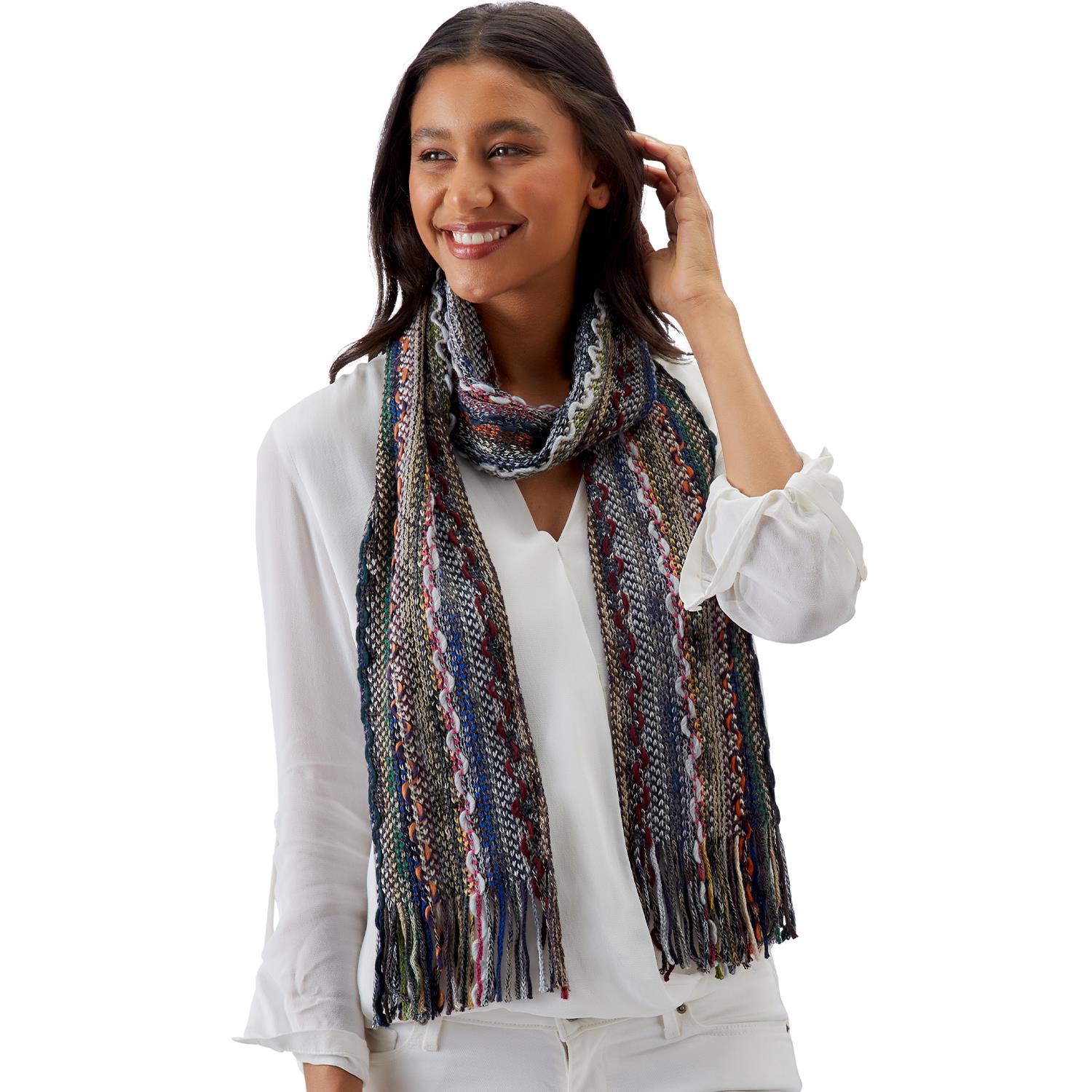Knit Multi Color Scarf with Fringe Asst Colors/Patterns