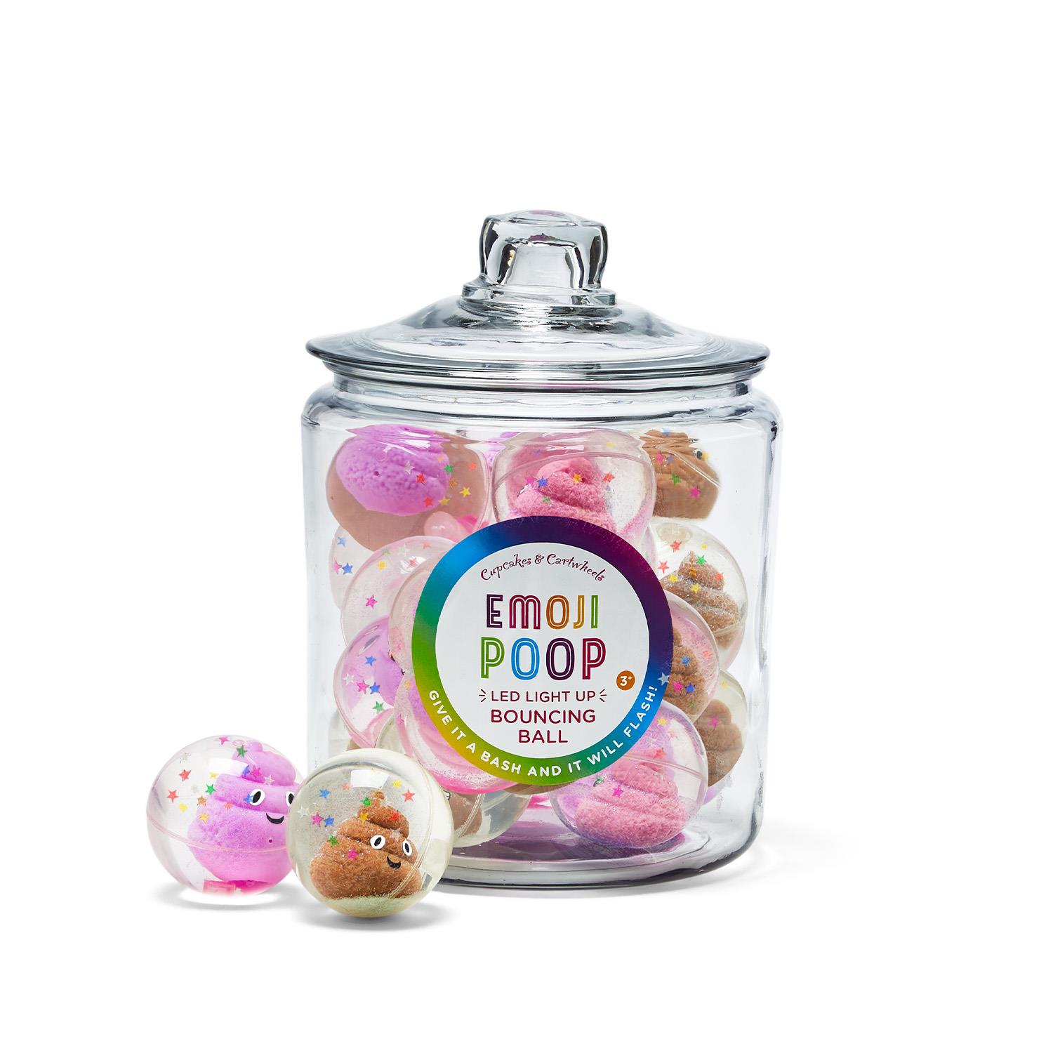 36Pc Emoji Poop LED Bouncing Ball Un w/Countertop Display Incl 2 Colors