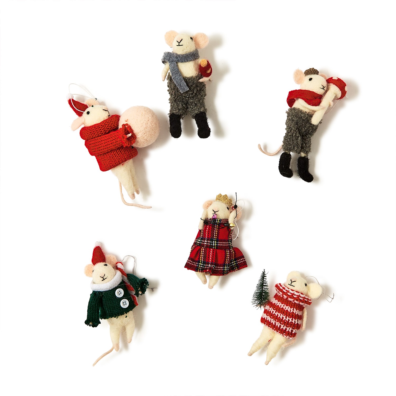 Holiday Mice 24 Pc Hand-Crafted Felt Ornament Unit Includes 6 Designs