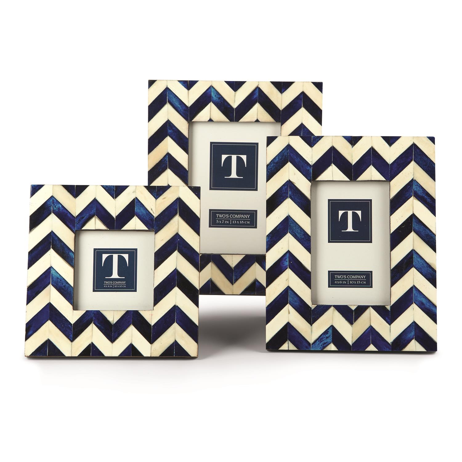 S/3 Bone Chevron Photo Frames