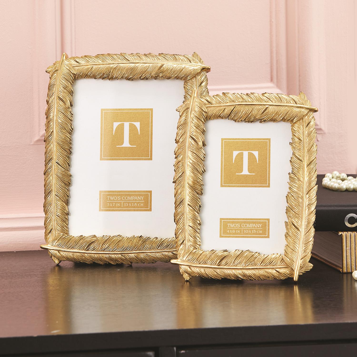 S/2 Feather Frames Incl 4" x 6" and 5" x 7"