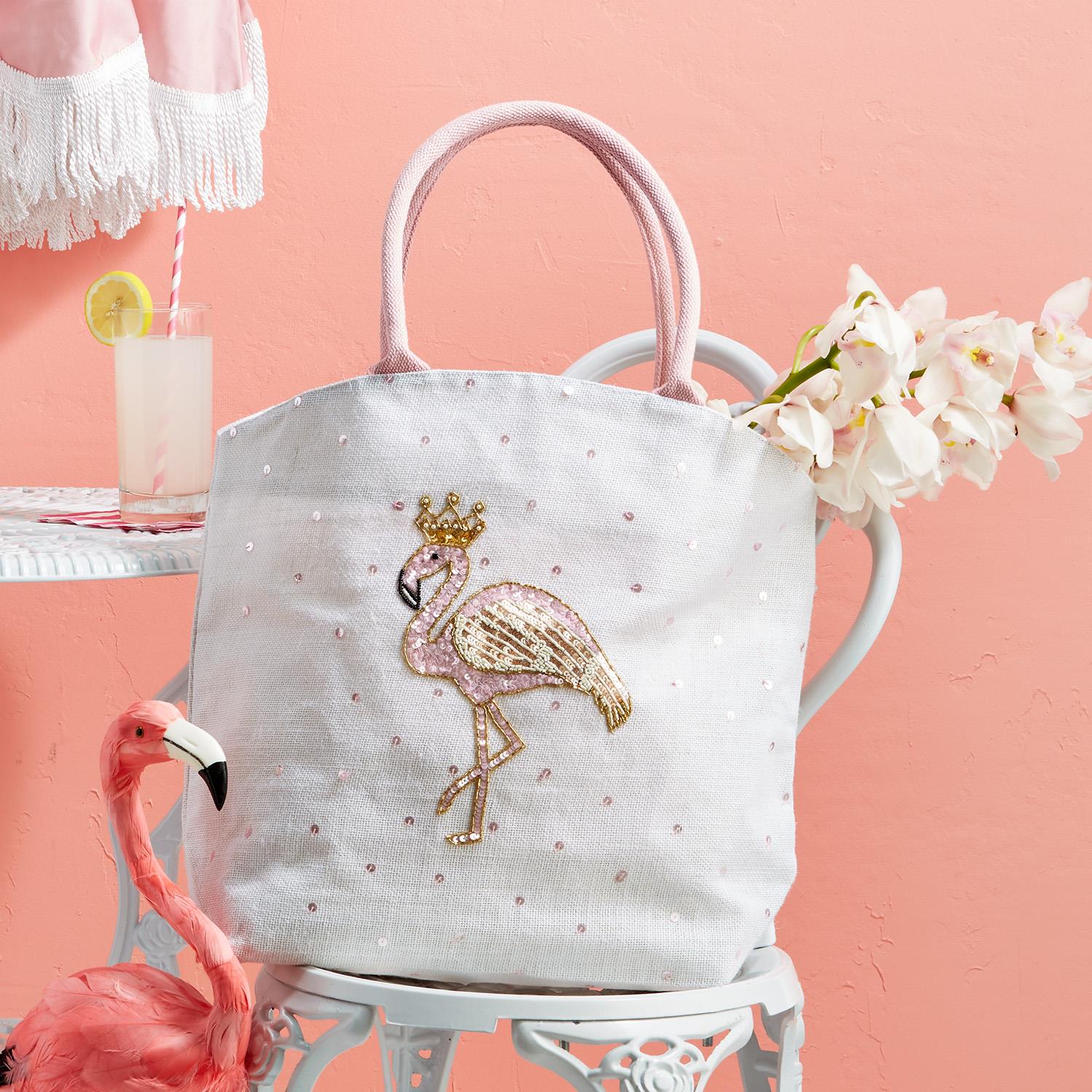 Flamingo Beaded Tote Bag