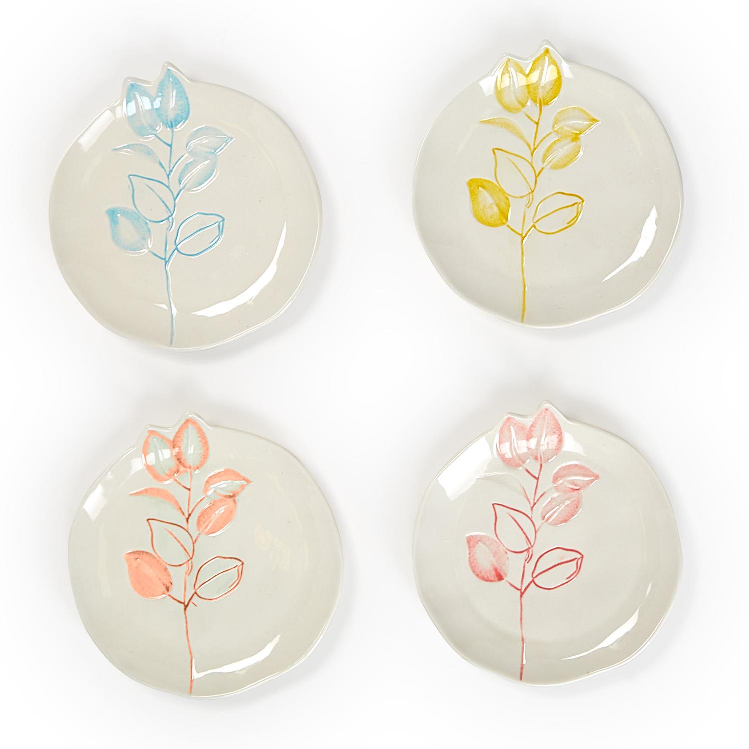 Full on Color Set of 4 Hand-Painted Tidbit Plates Includes 4 Colors