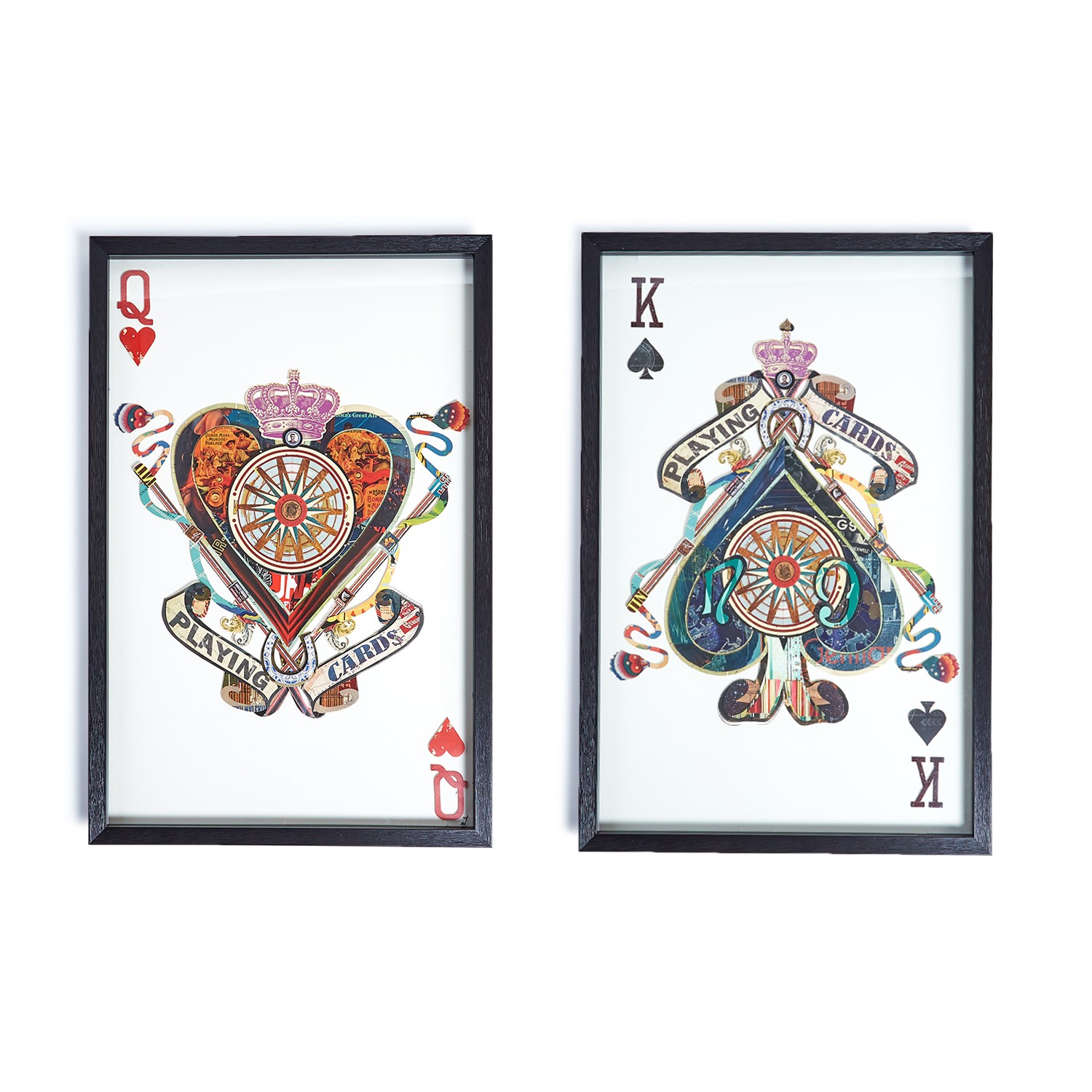 King and Queen S/2 Playing Card Paper Collage Wall Art