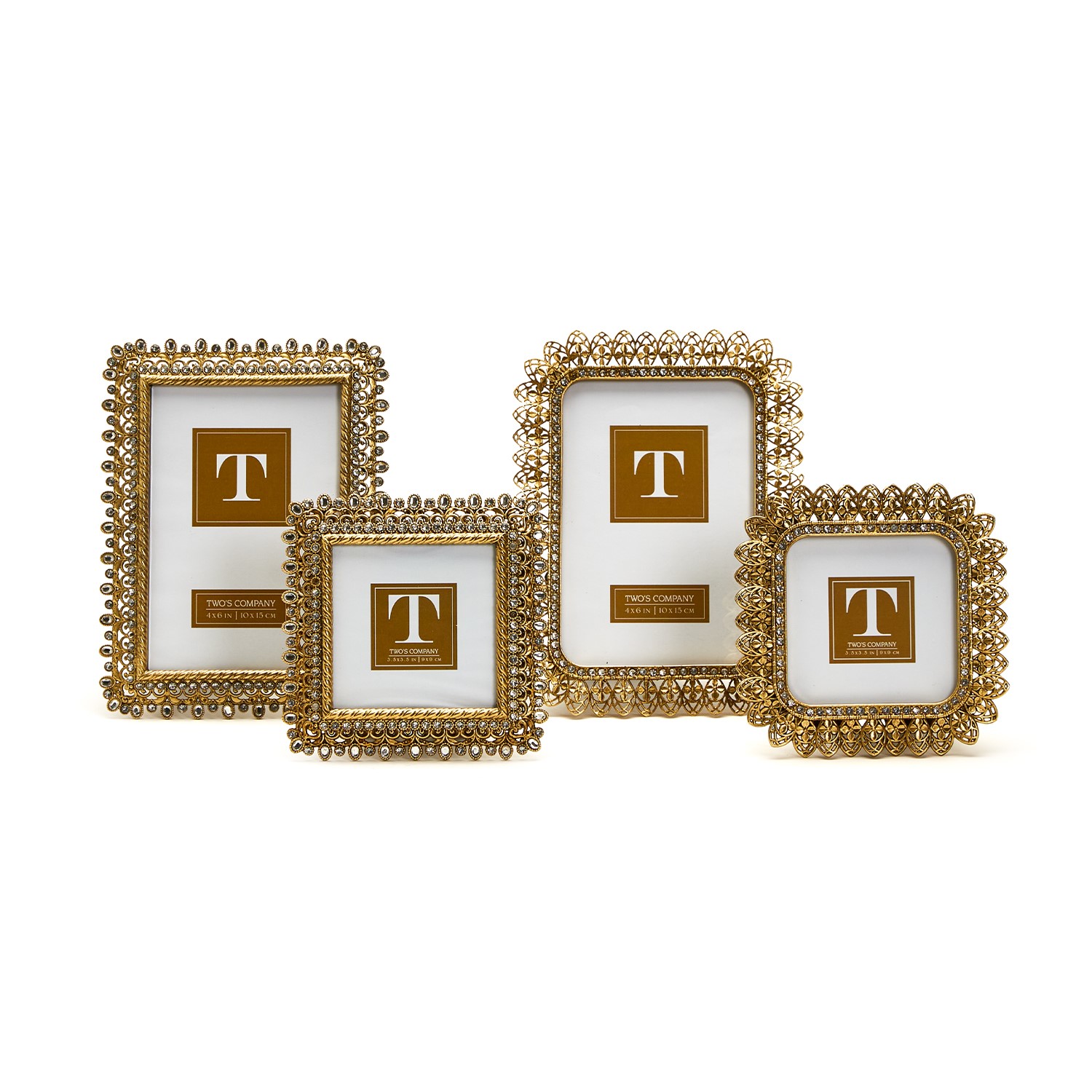 S/2 Gold Jeweled Photo Frames A/2