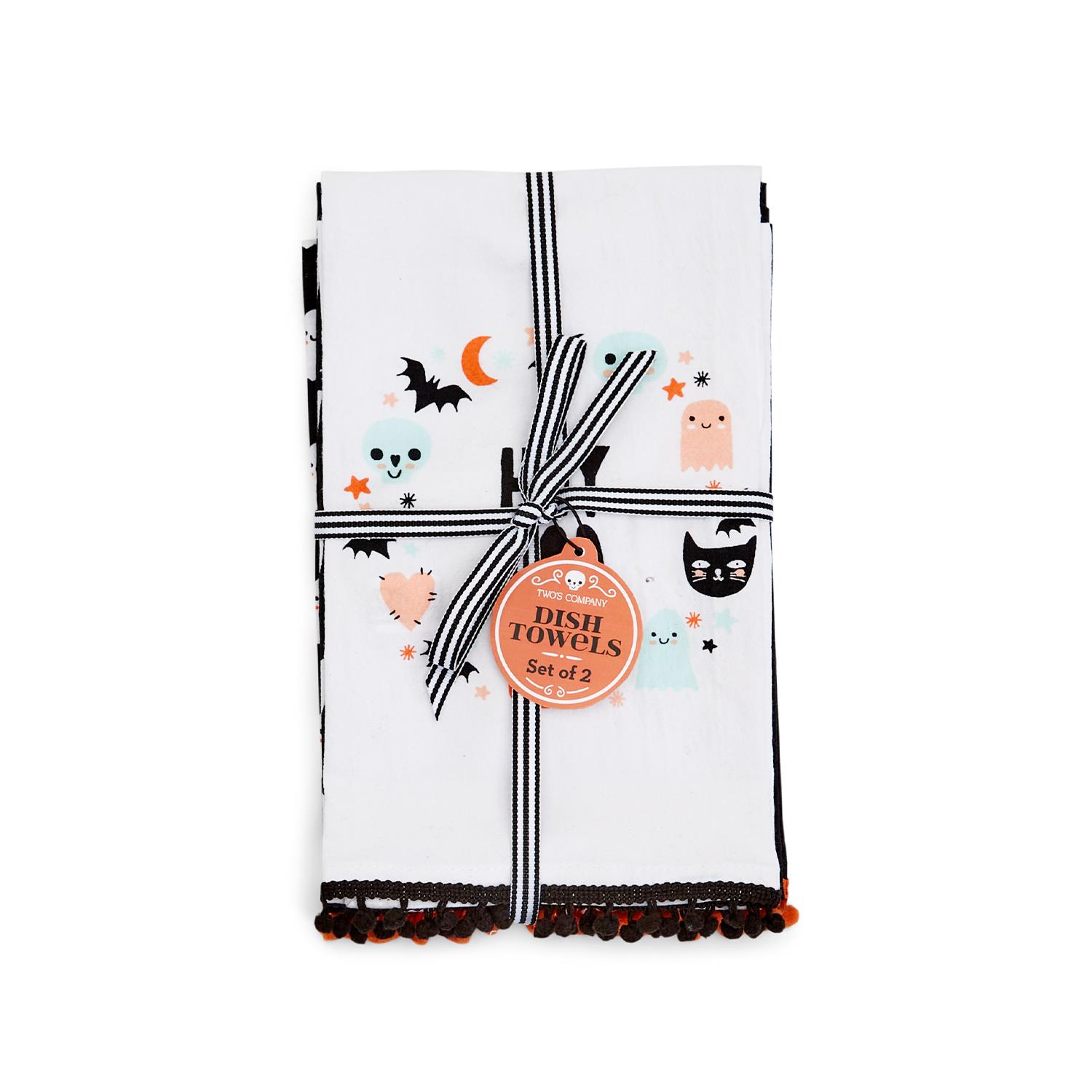 Hey Boo S/2 Dish Towels w/Pom Pom A/2 Des