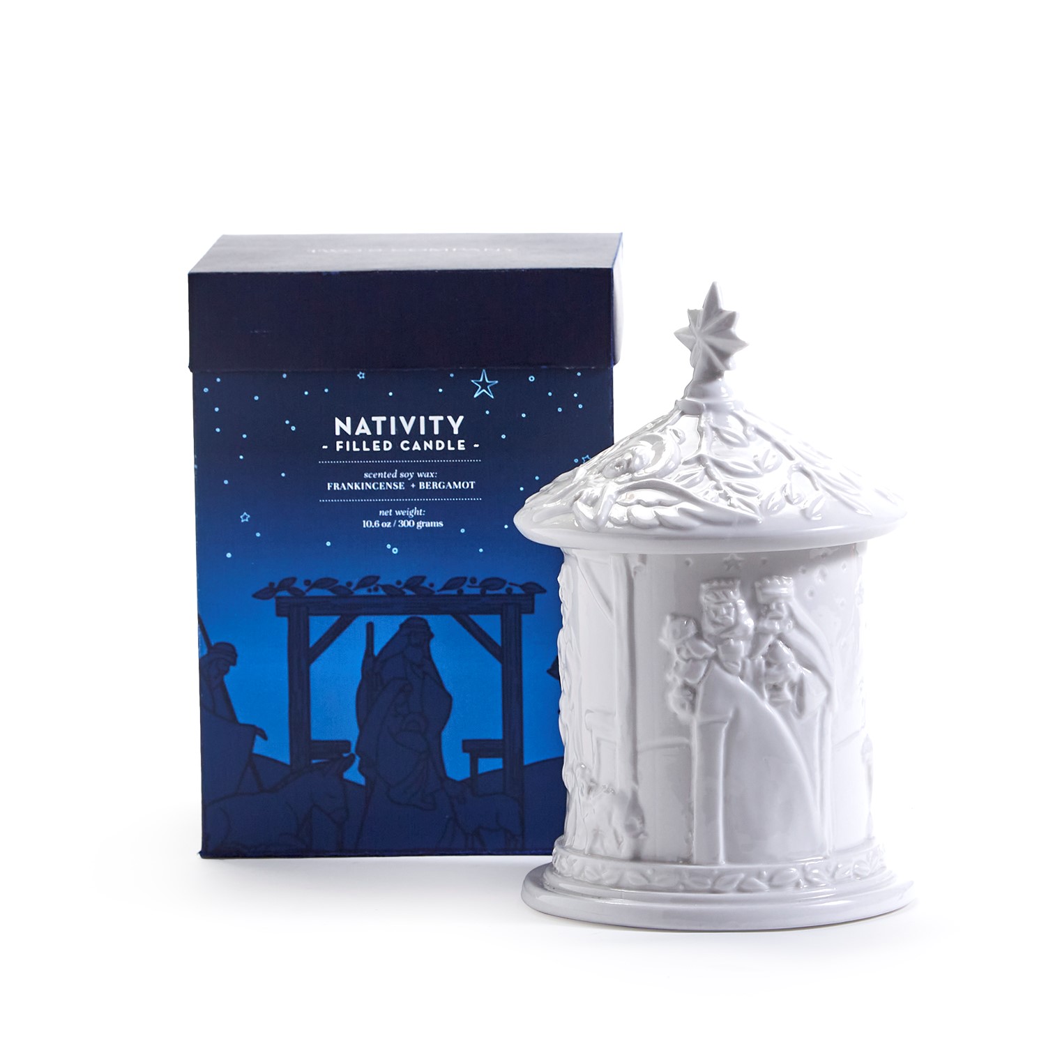 Nativity Relief Lidded Jar Filled with Frankincense-Bergamot Scent Wax ...